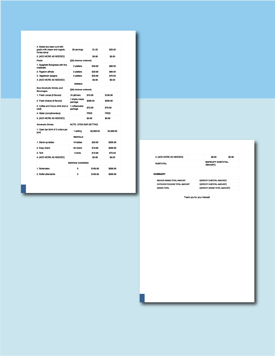 Catering Quotation Template - Google Docs, Google Sheets, Word, Apple ...