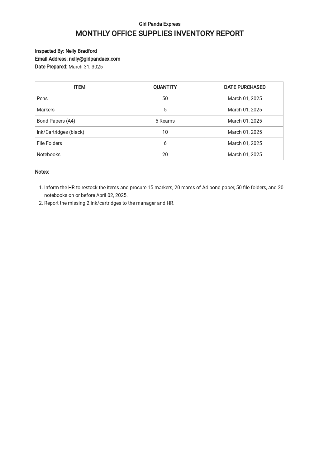 Free Asset Handover Report Template