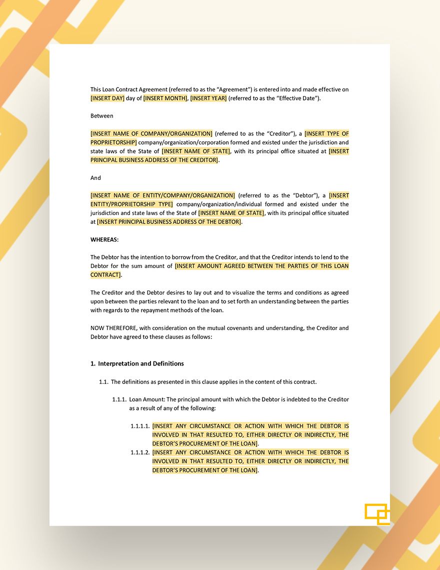 Loan Contract Template - Google Docs, Word, Apple Pages | Template.net