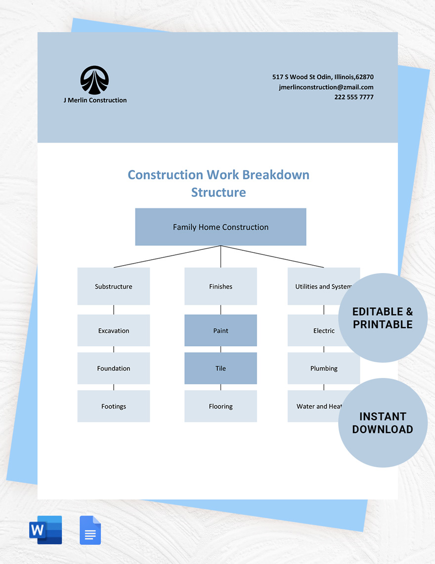 Construction Work Breakdown Structure Template Google Docs Word 