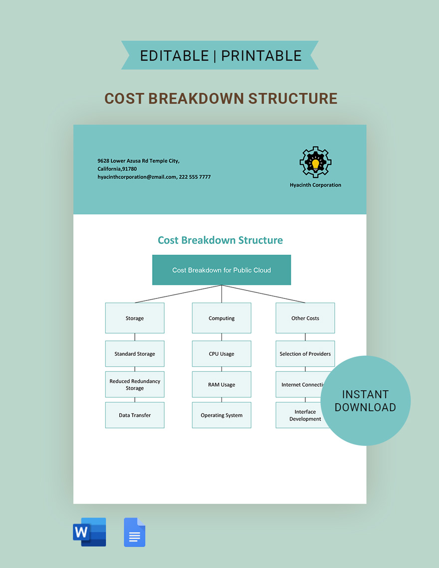 Cost Breakdown Structure Template Download In Word Google Docs 