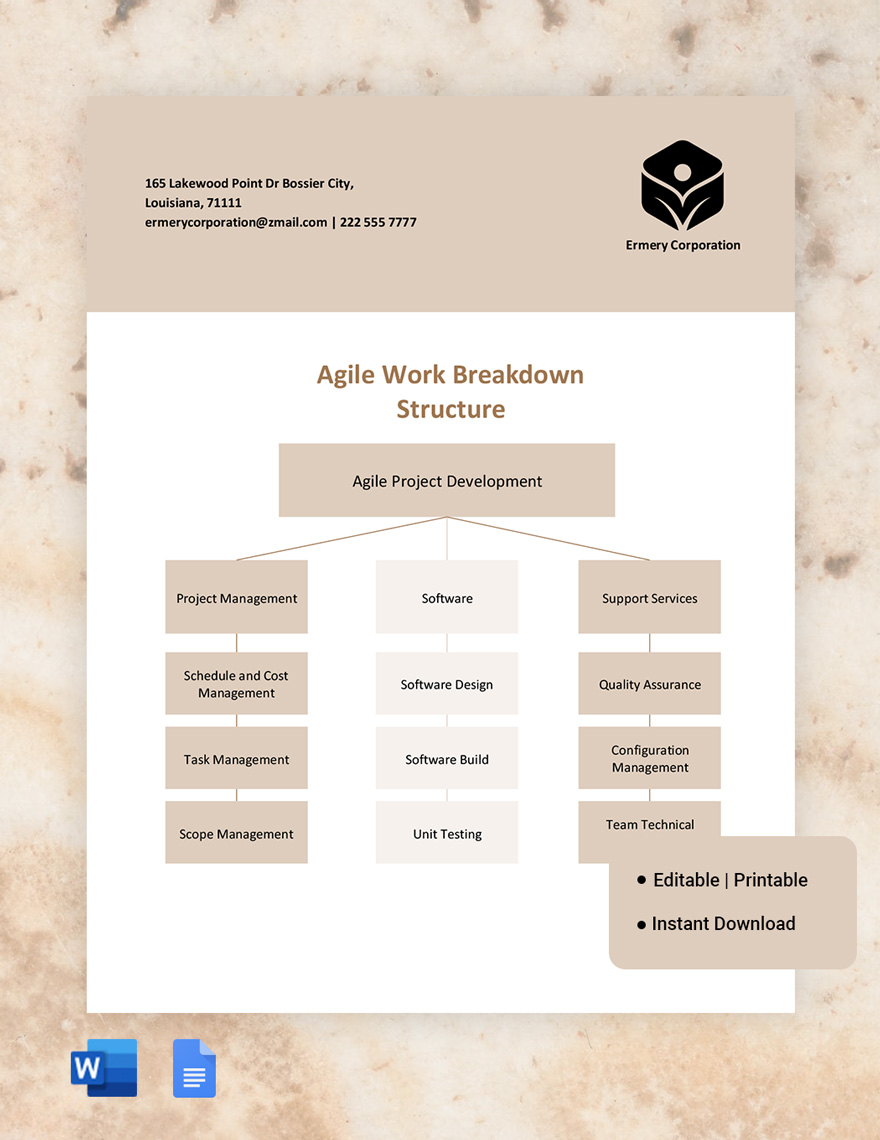 Contract Work Breakdown Structure Template Google Docs Word 