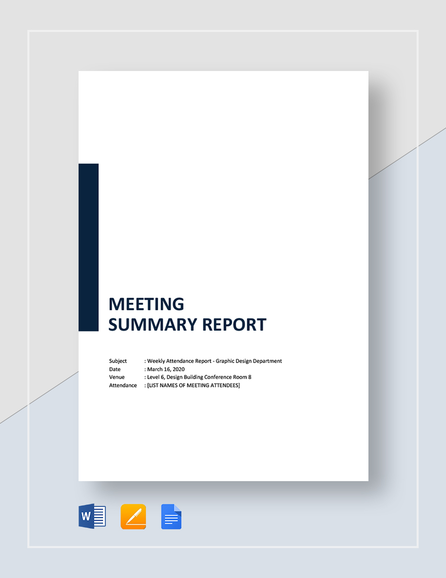 Meeting Summary Report Template Word Google Docs Apple Pages 