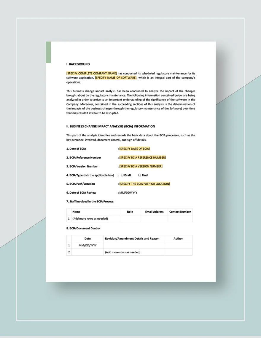 Business Change Impact Analysis Template - Google Docs, Word, Apple ...