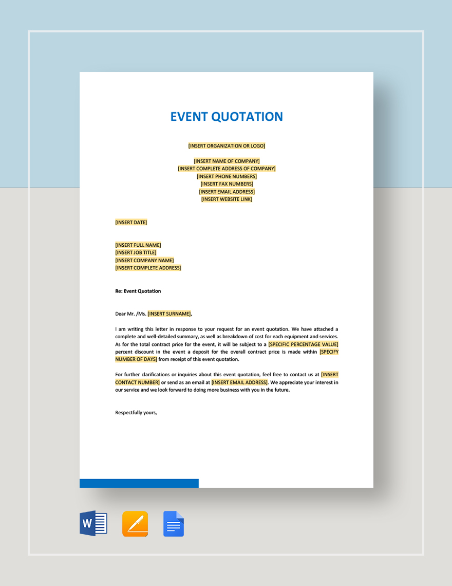 Event Quotation Template - Google Docs, Google Sheets, Word, Apple ...