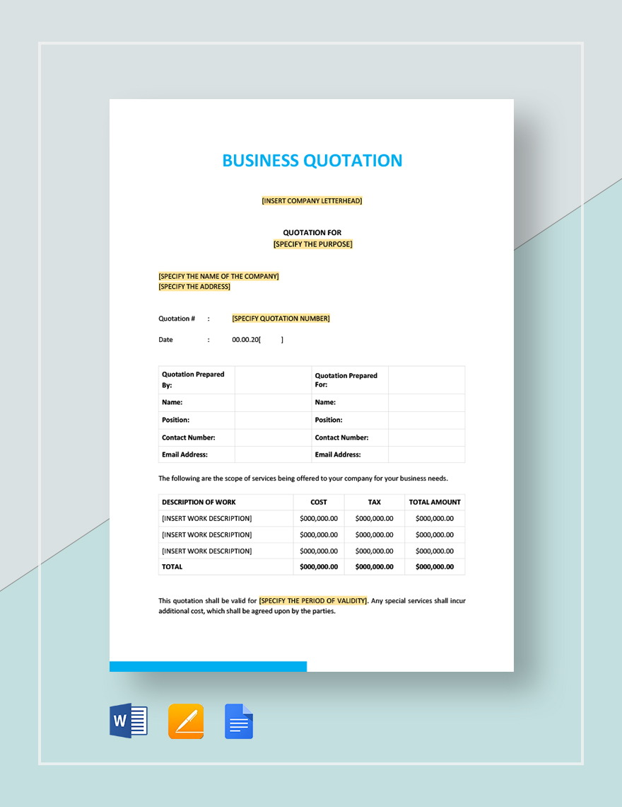 Business Quotation Templates In Word FREE Download Template