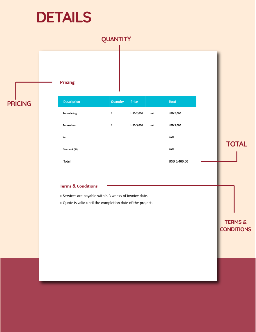 Project Quotation Template - Google Docs, Google Sheets, Word, Apple ...