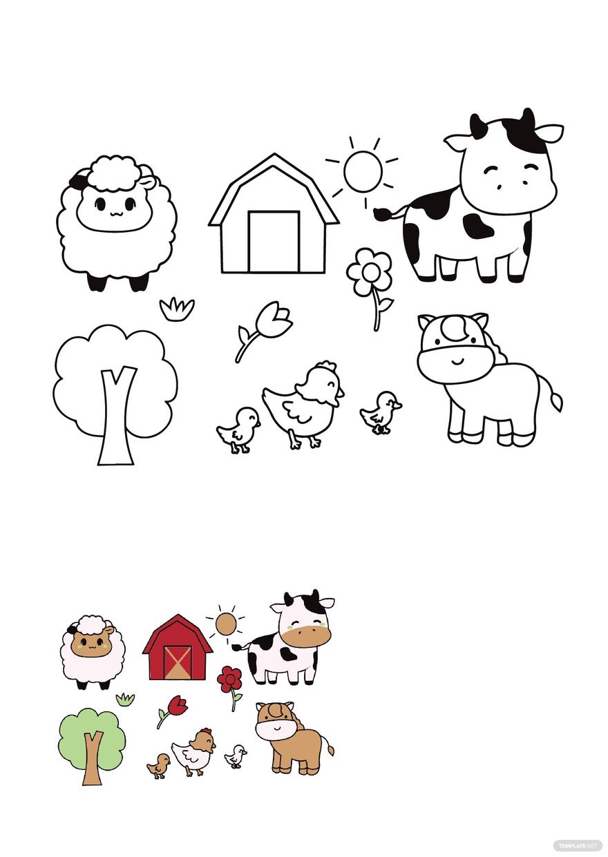 Free Farm Animal Coloring Pages PDF Template Free Farm Animal Coloring Pages PDF Template