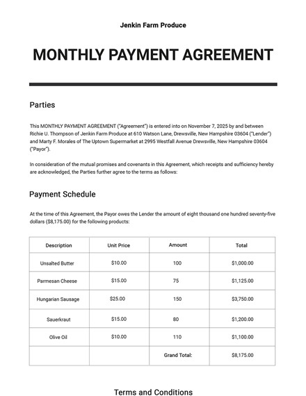 Monthly Payment Agreement Template Google Docs Word Apple Pages Monthly Payment Agreement Template Google Docs Word Apple Pages