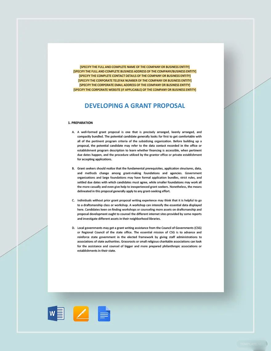 Developing A Grant Proposal Template Download In Word Google Docs 