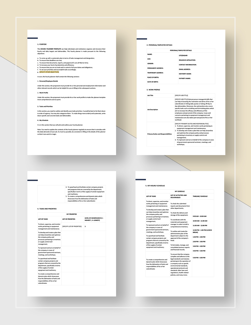 Free Printable Hourly Planner Template Google Docs Word Apple Pages 