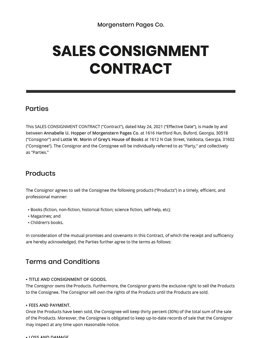 Restaurant Consignment Contract Template Google Docs Word Apple 