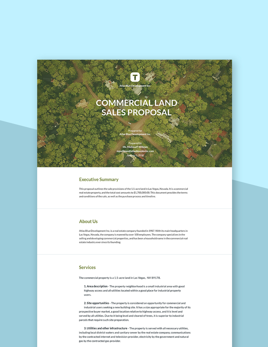 Land Purchase Proposal Template Google Docs Word Apple Pages 