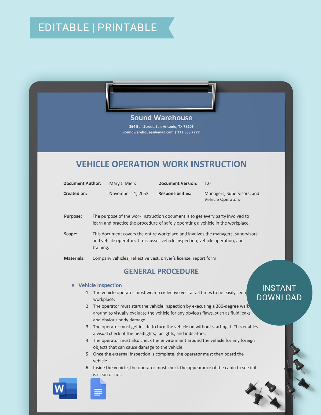Blank Work Instruction Template In Word Google Docs Download