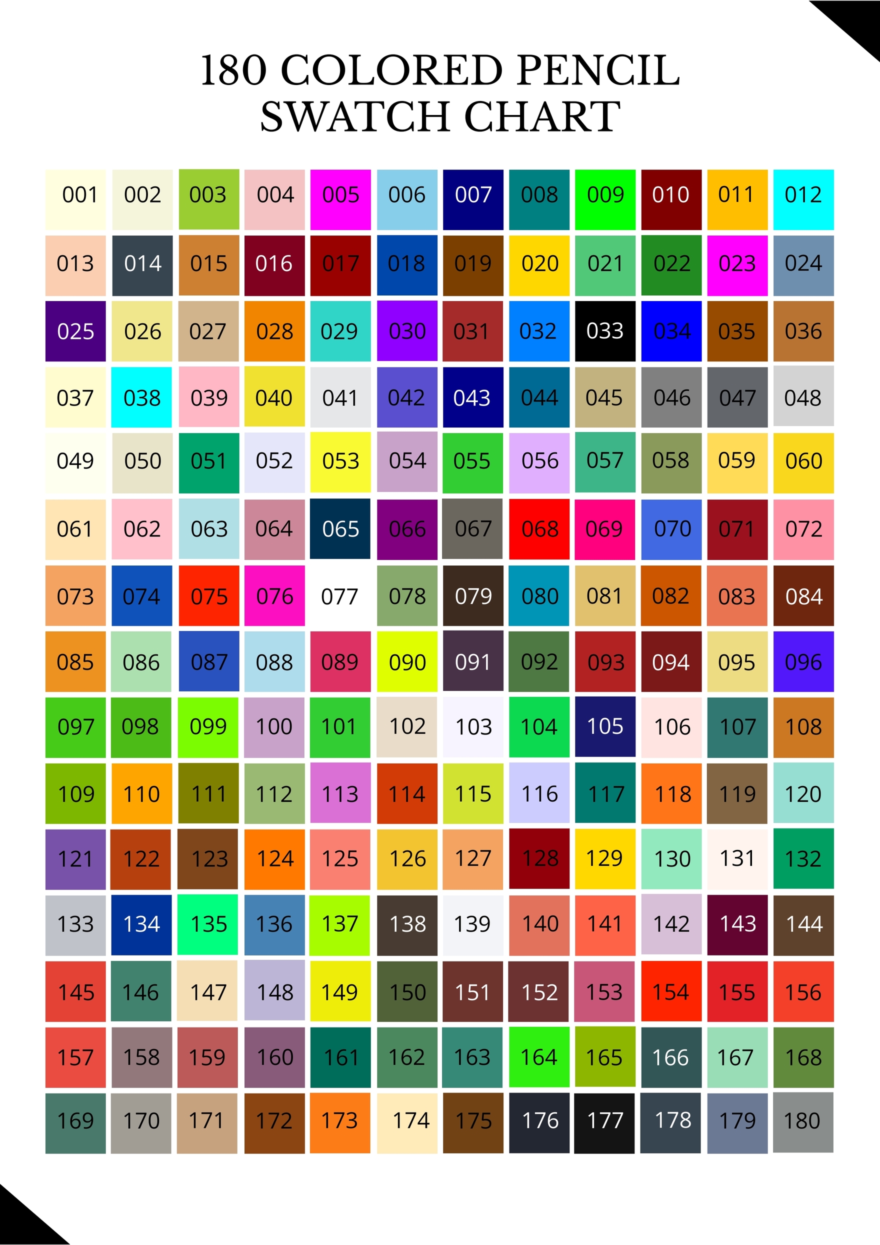Free 180 Colored Pencil Swatch Chart Download In PDF Illustrator 