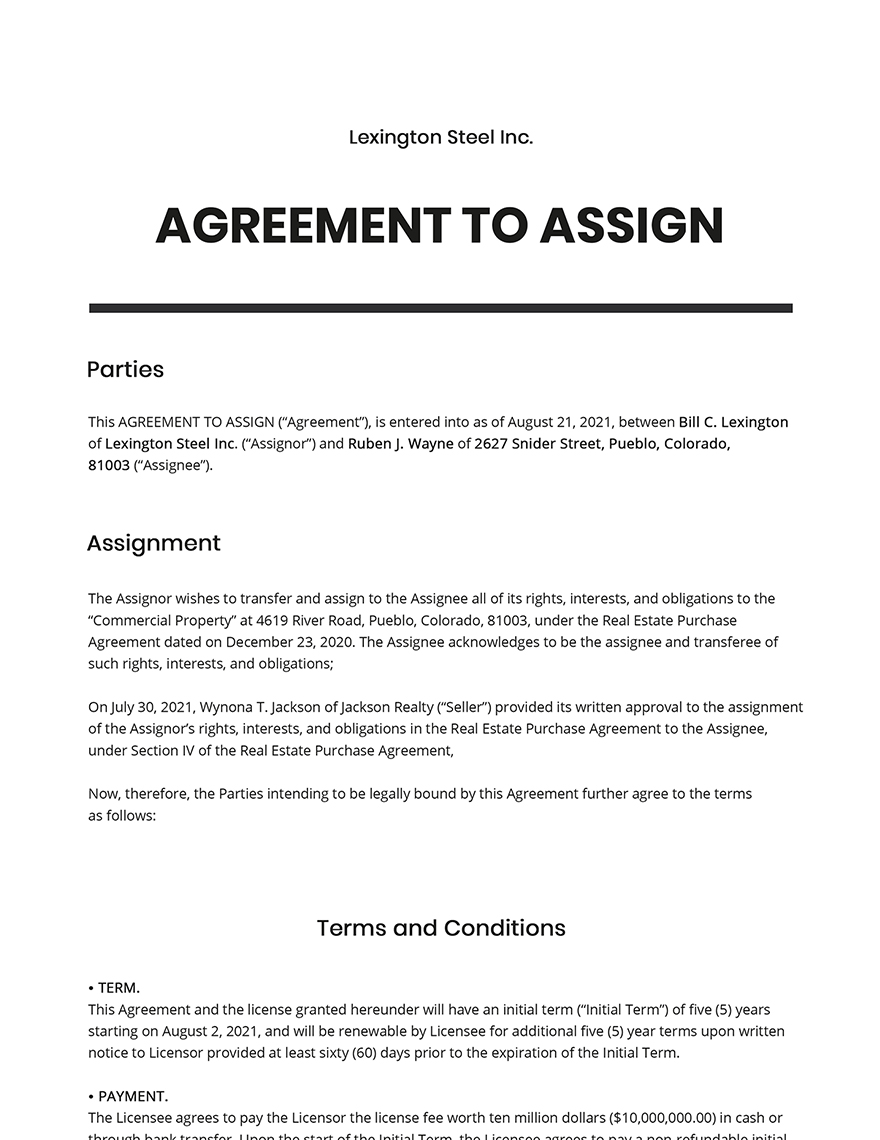 Agreement To Assign Template Google Docs Word Apple Pages 