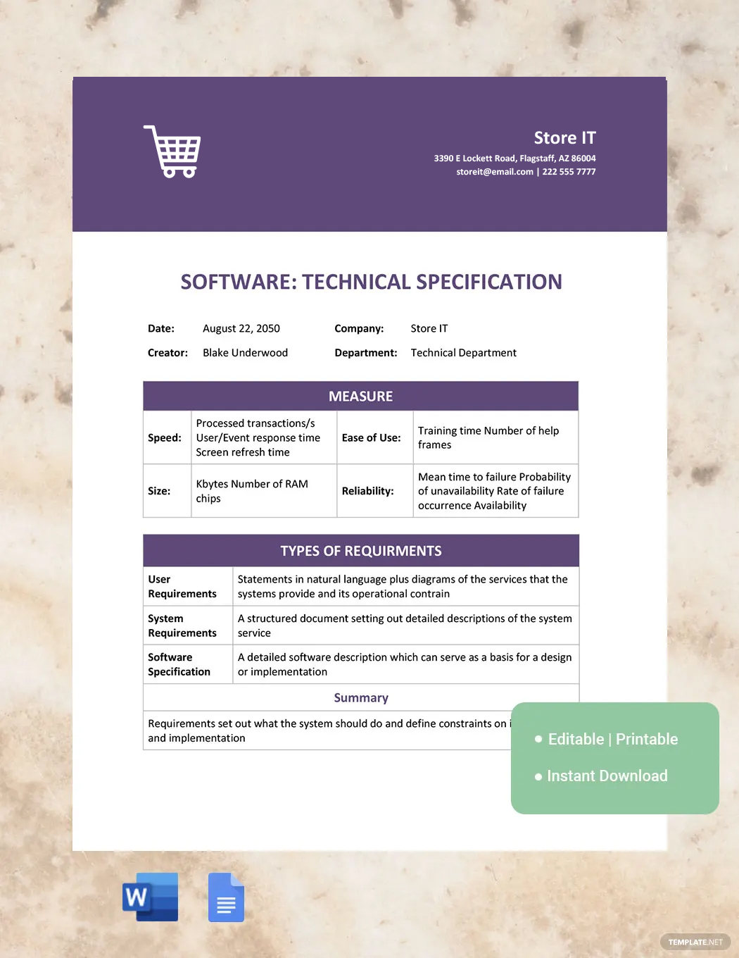 Software Technical Specification Template Download In Word Google 
