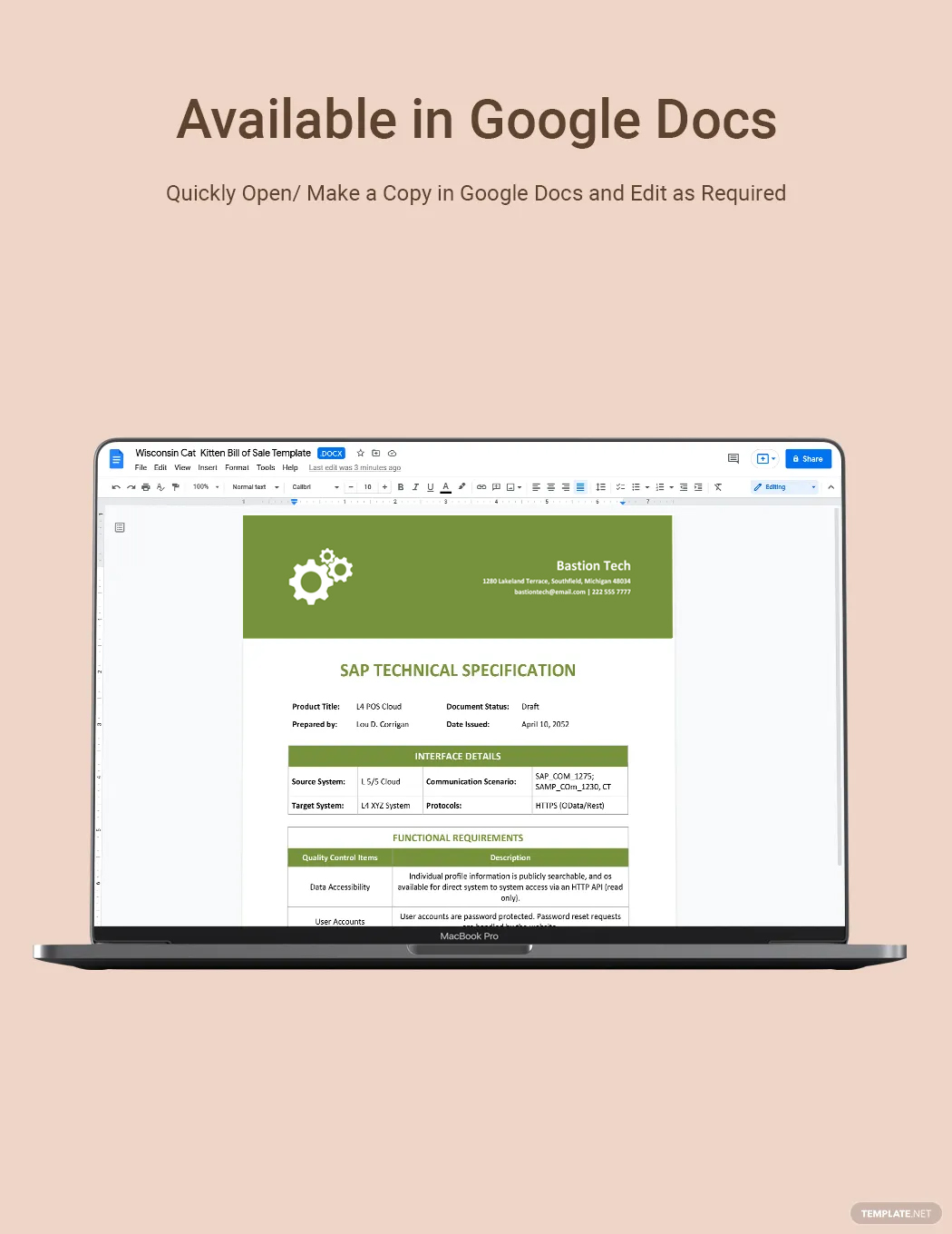 SAP Technical Specification Template Download In Word Google Docs 