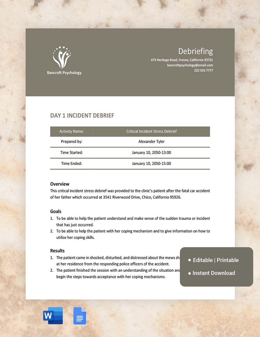Post Event Debrief Template Google Docs Word Template