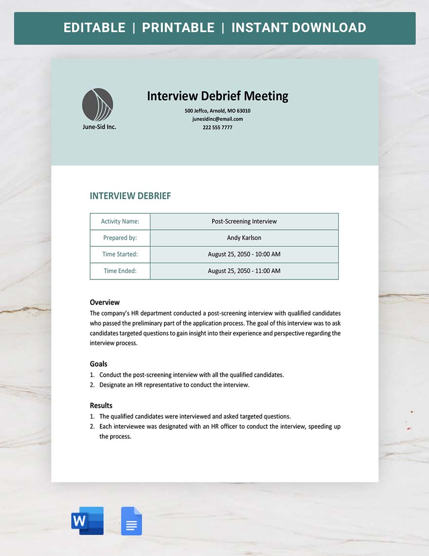 Interview Debrief Meeting Template Download In Word Google Docs 