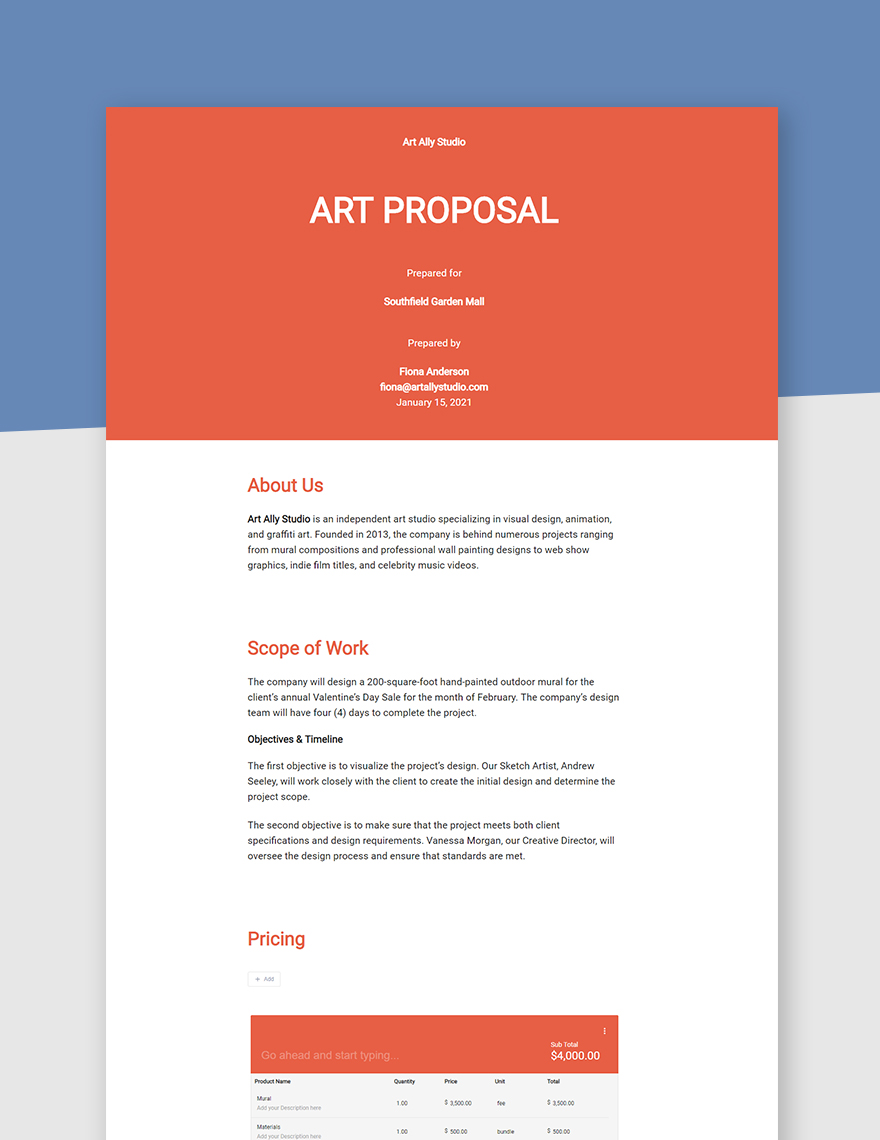 Art Proposal Template Google Docs Word Apple Pages PDF Template