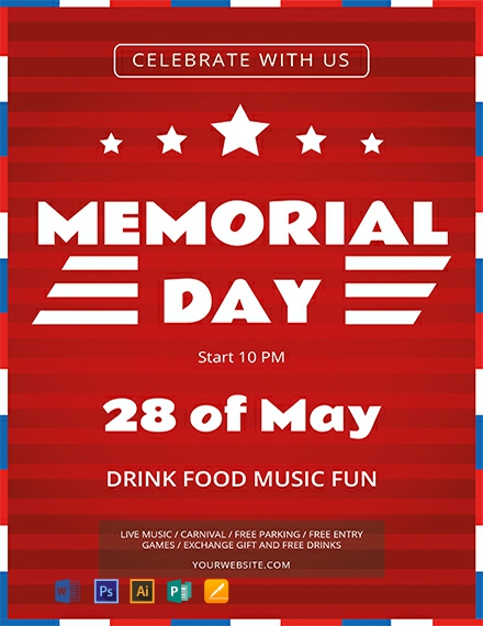 FREE Simple Memorial Day Flyer Template Word DOC PSD Apple MAC 