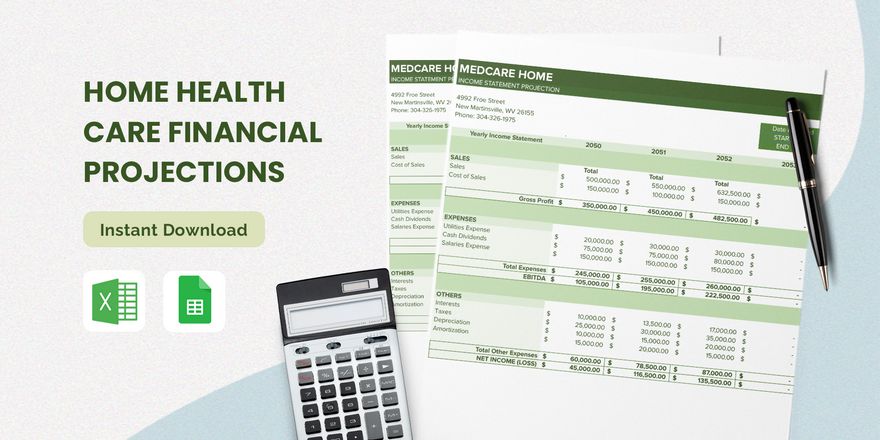 Home Health Care Financial Projections Template - Google Sheets, Excel ...