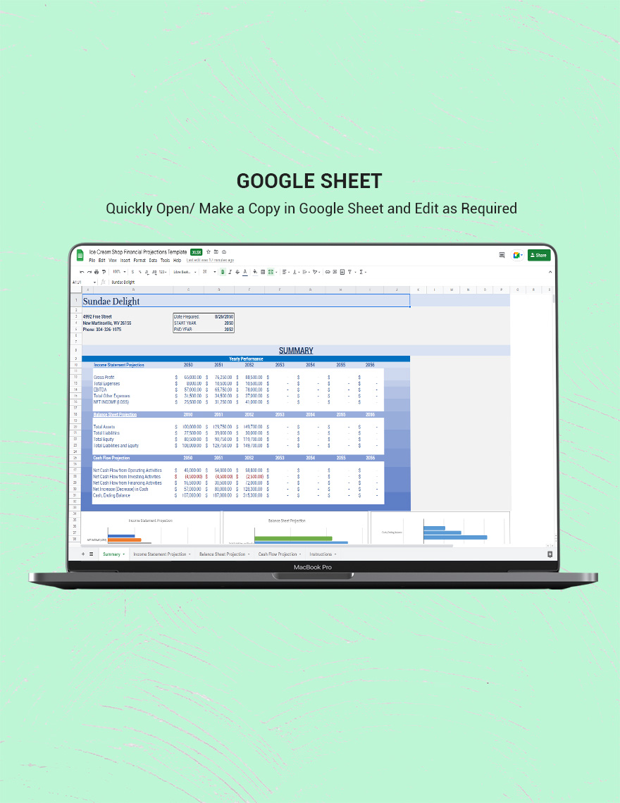 Ice Cream Shop Financial Projections Template - Google Sheets, Excel ...