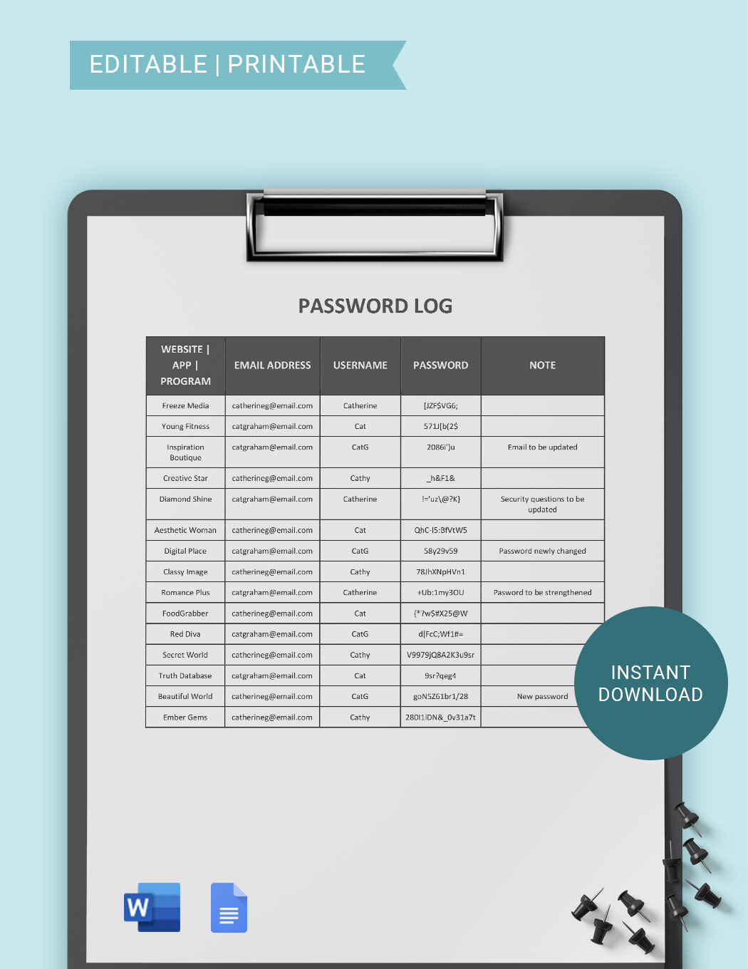 Password Sheet Template In Word Google Docs Download Template