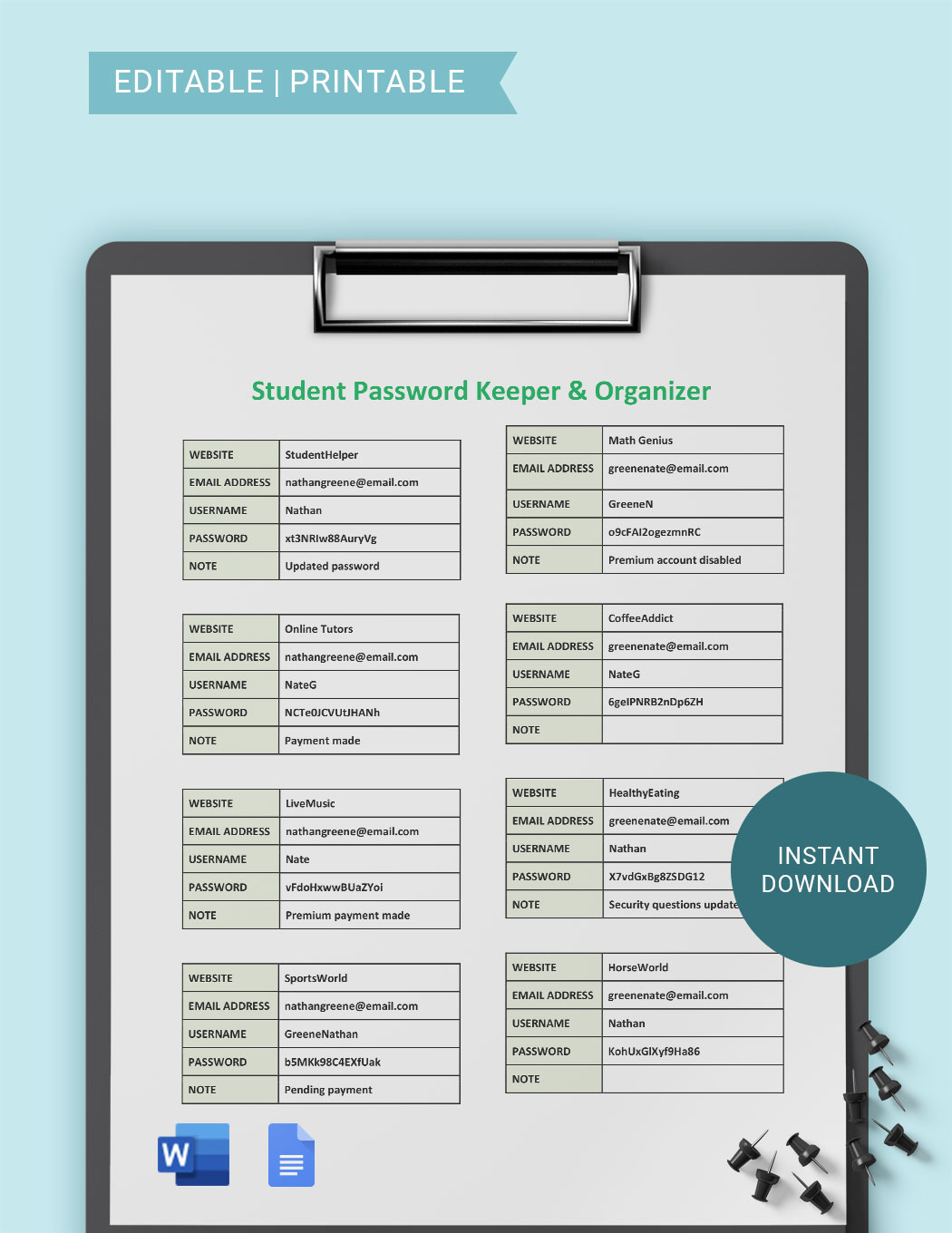 Free Password Tracker Template - Download in Word, Google Docs ...