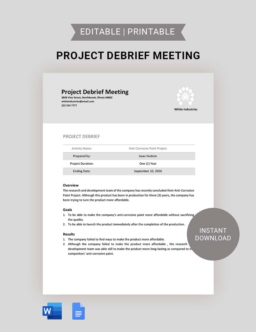 Project Debrief Meeting Template Google Docs Word Template