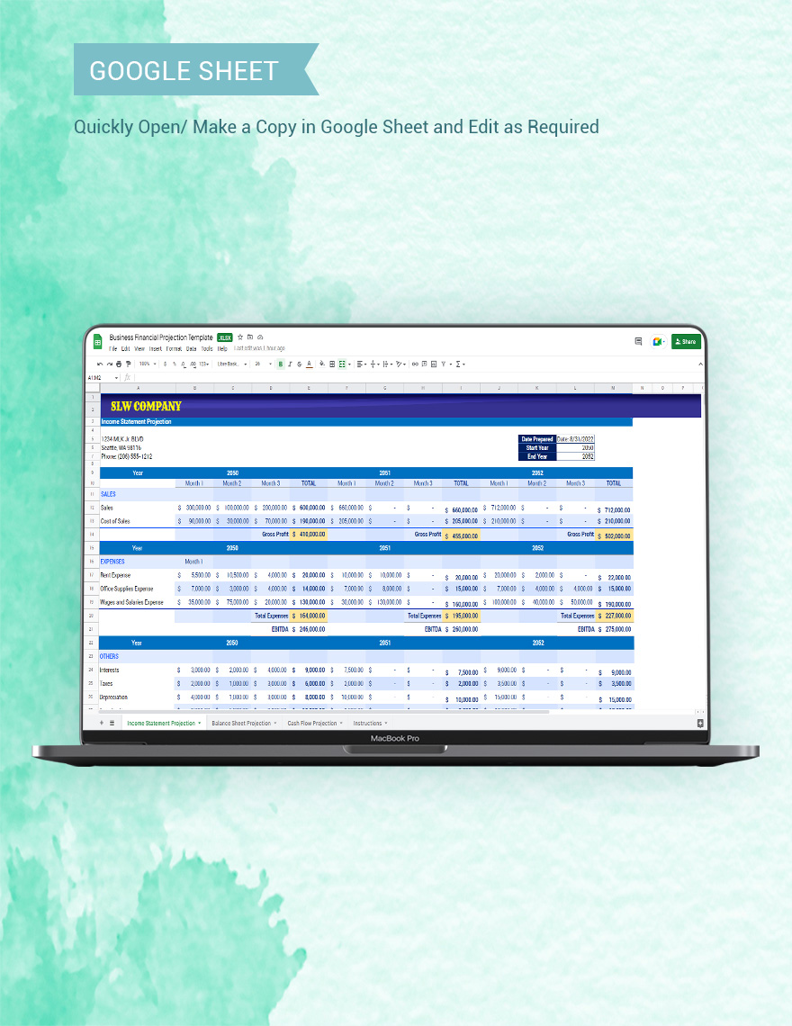Business Financial Projection Template - Google Sheets, Excel ...