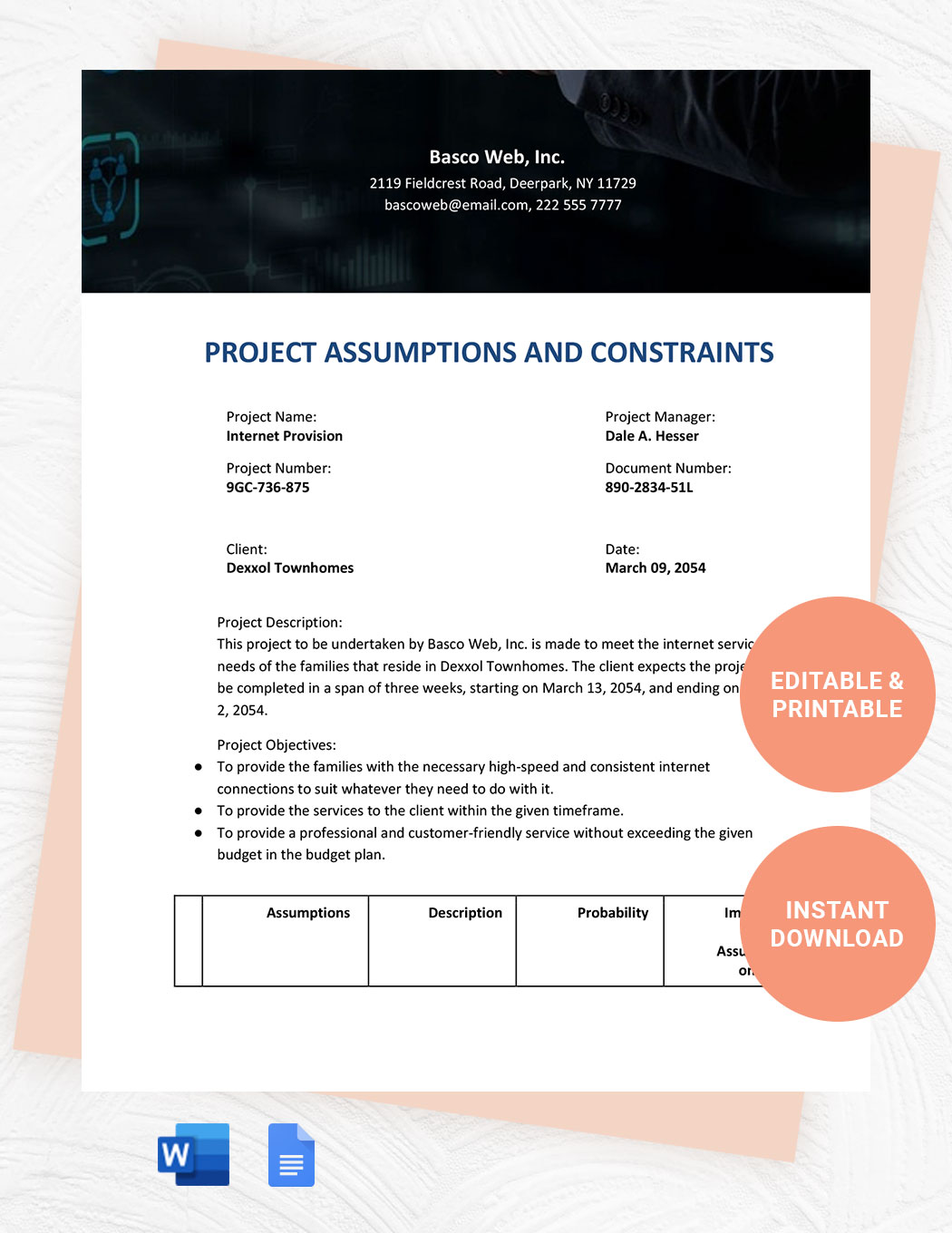 Budget Assumptions Template In Word Google Docs Download Template