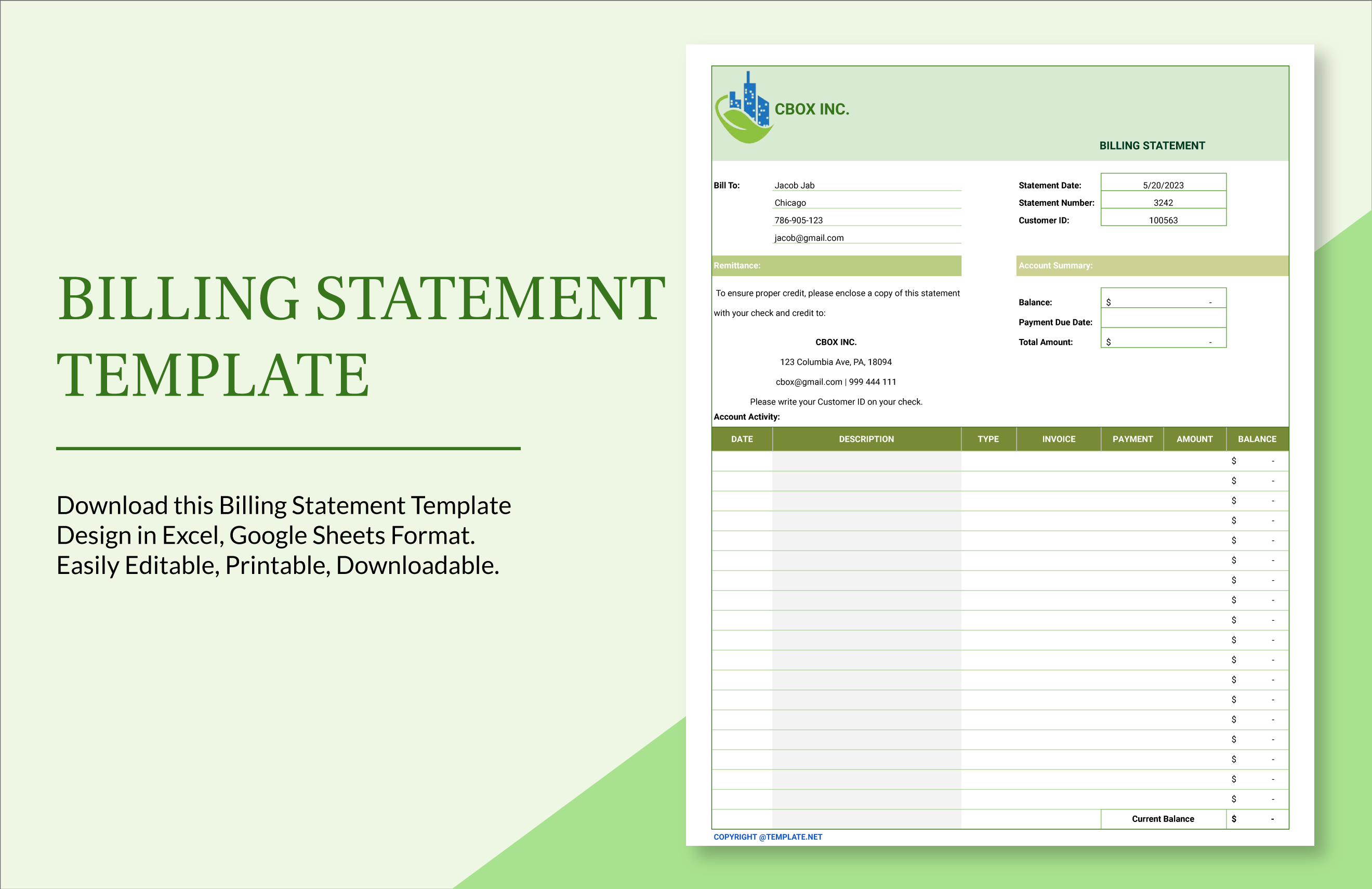 Billing Statement Template Google Docs Google Sheets Excel Word 