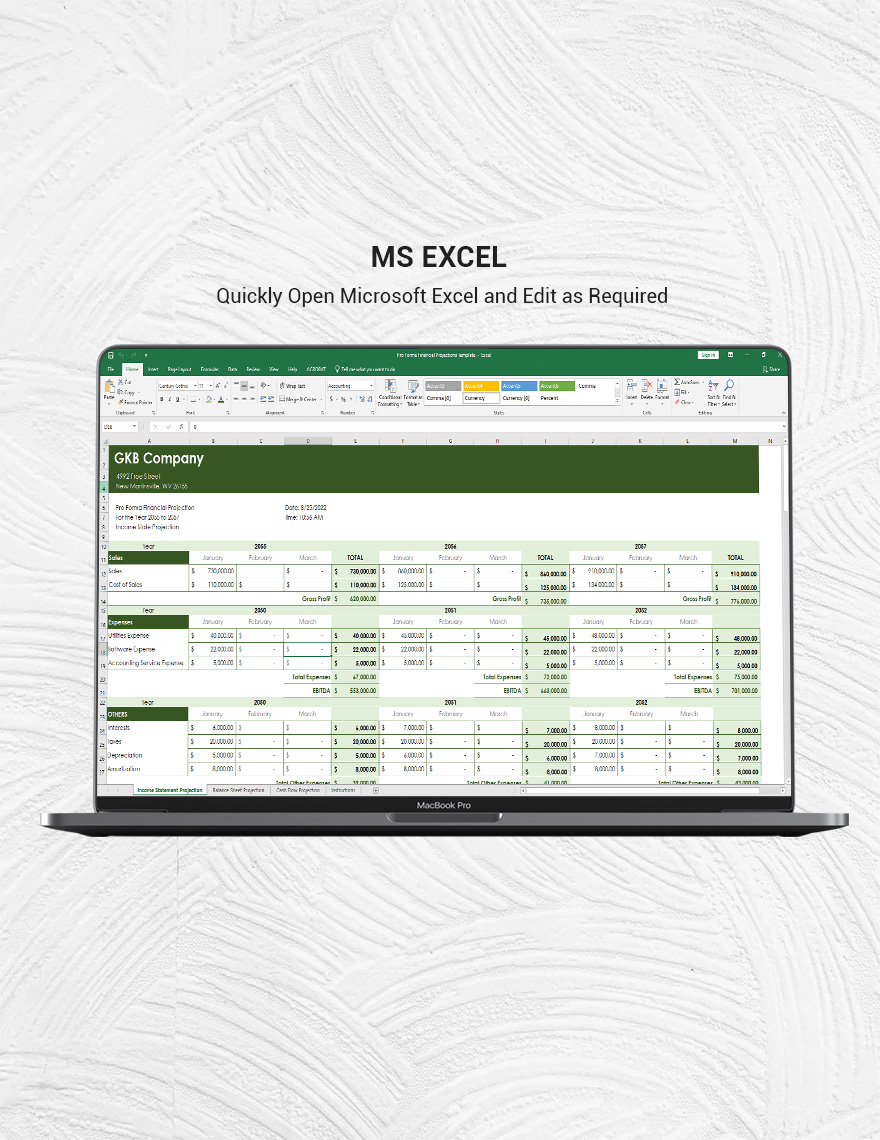 Pro Forma Financial Projections Template Google Sheets Excel 