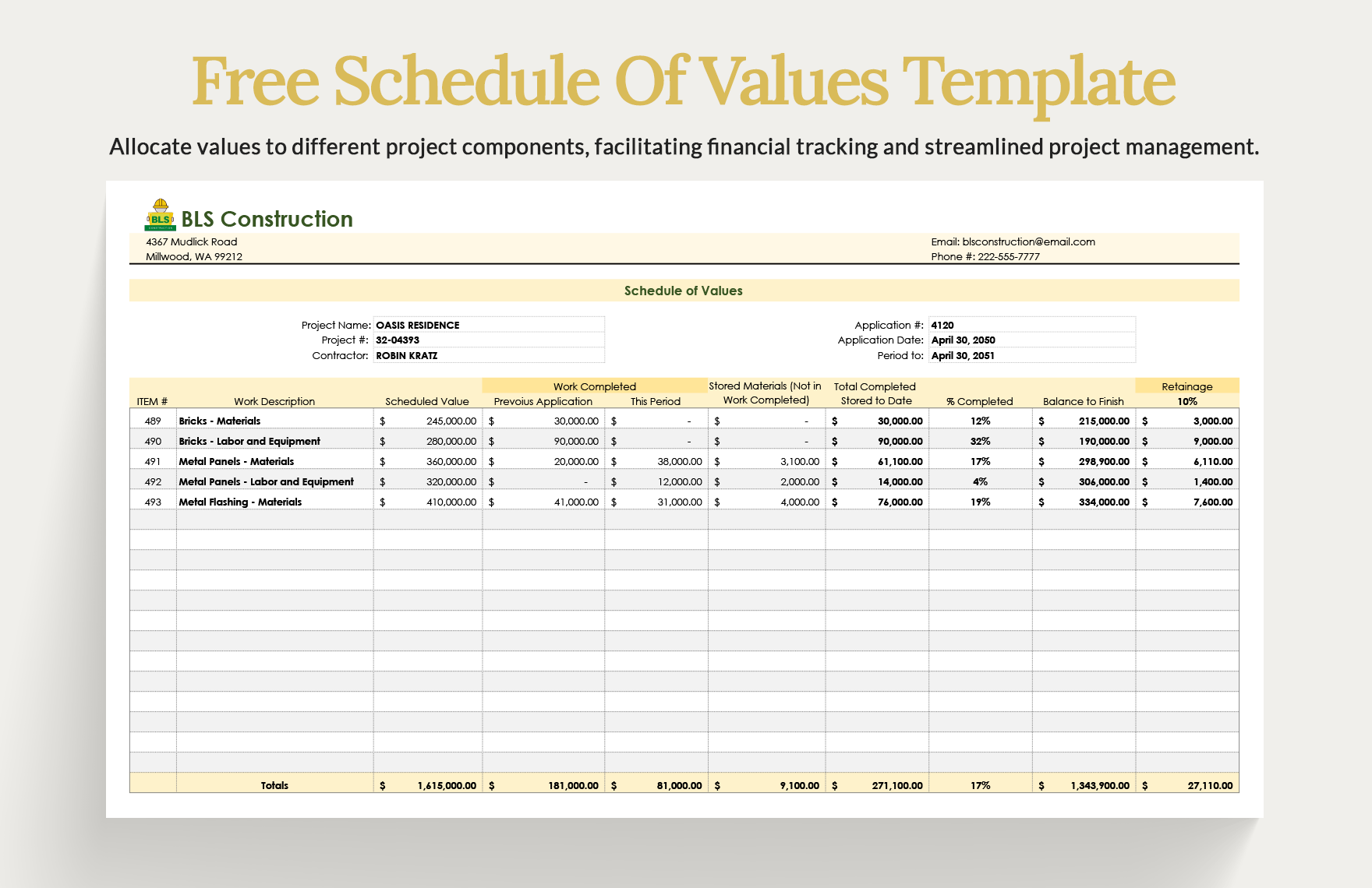 FREE Schedule Of Value Excel Template Download Template