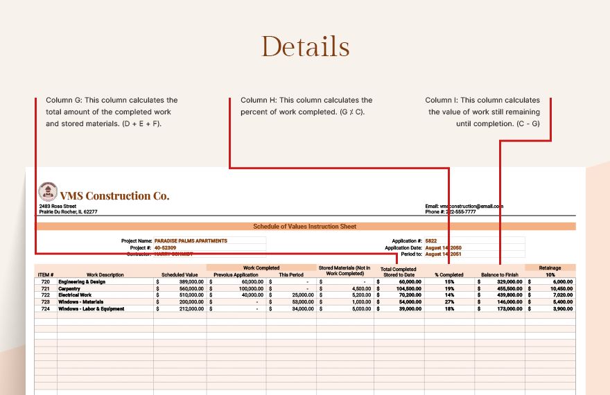 Schedule Of Values Instruction Sheet Template - Google Docs, Google Sheets, Excel, Word, Apple ...