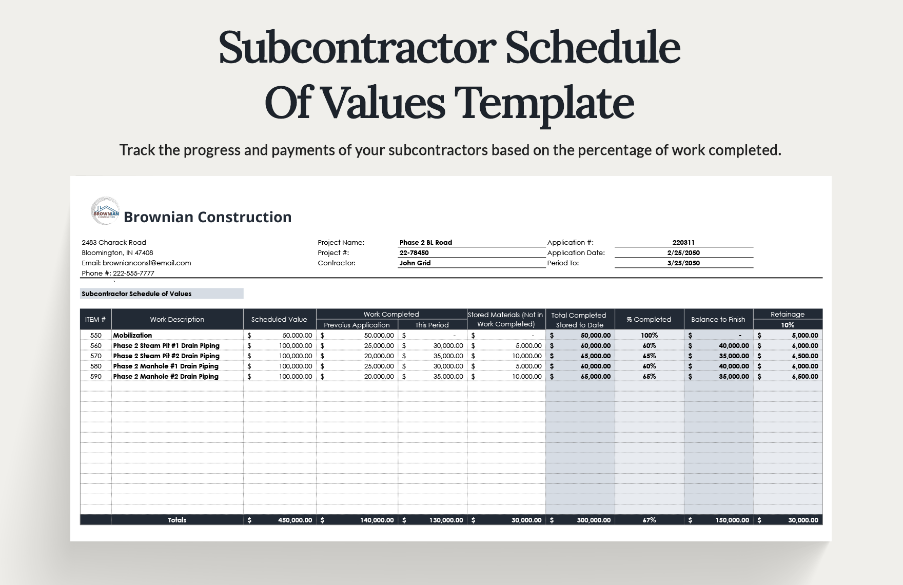 Editable Schedule Of Value Templates In Excel To Download