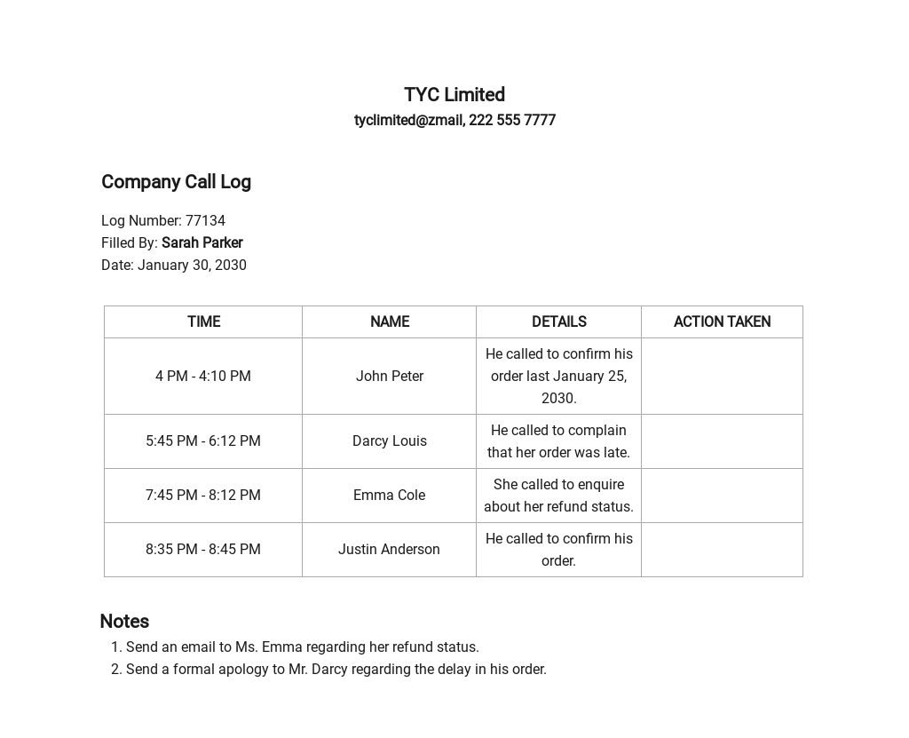 FREE Call Log Template - PDF | Word (DOC) | Excel | InDesign | Apple ...