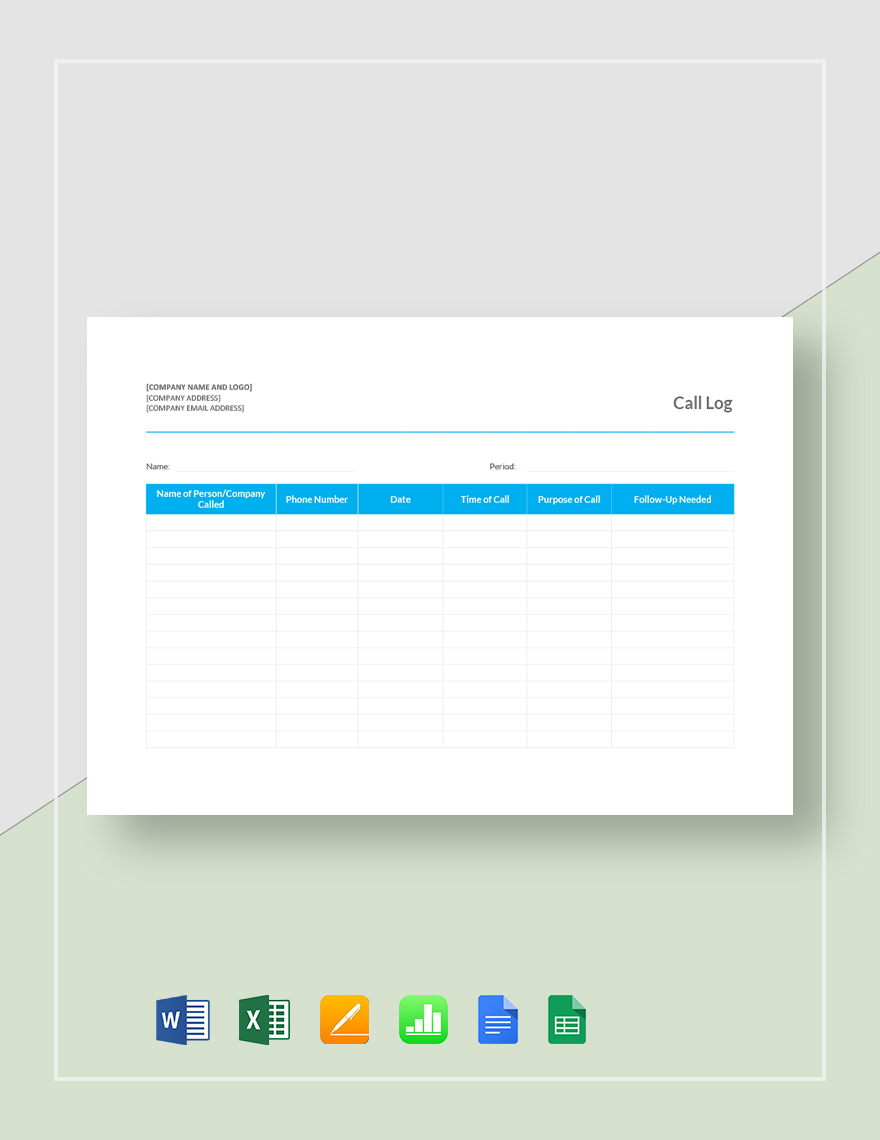Call Log Template Download In Word Google Docs Excel PDF Google Sheets Apple Pages Apple 