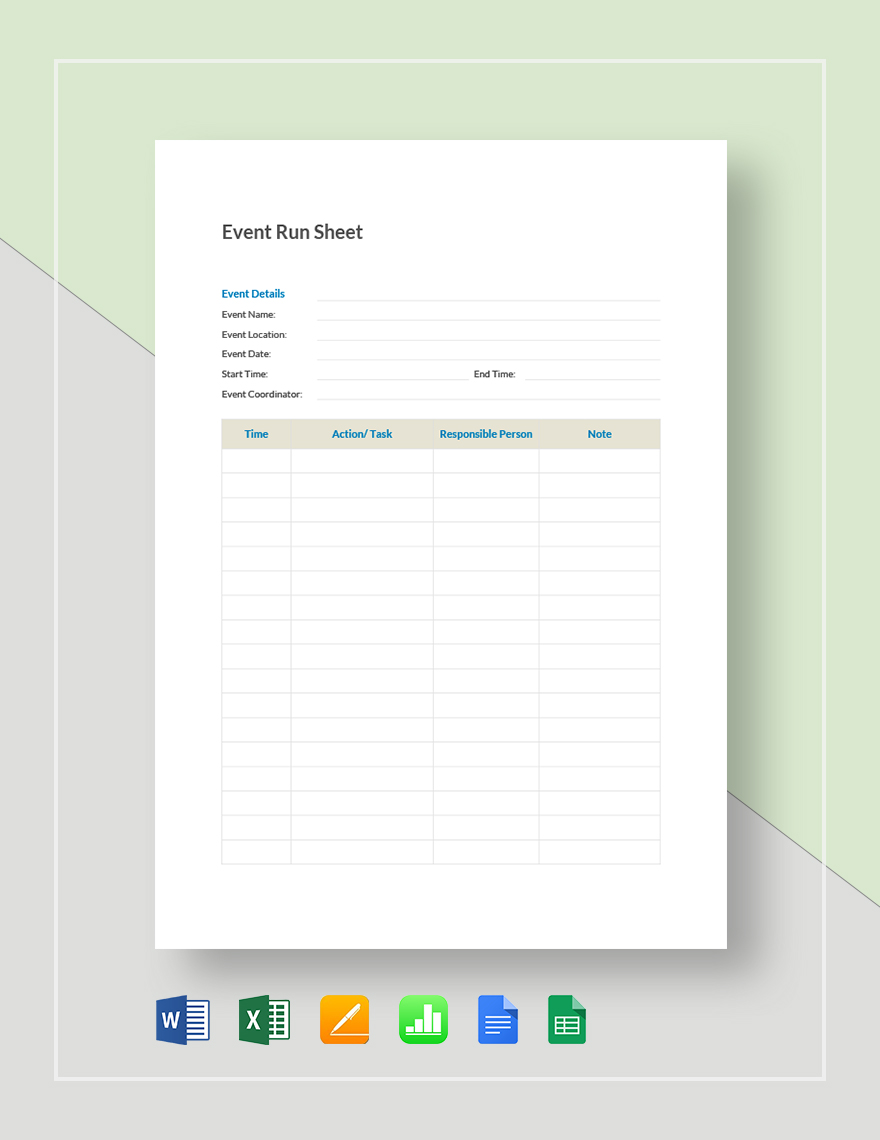 Event Run Sheet Template Download In Word Google Docs Excel Google Sheets Apple Pages 