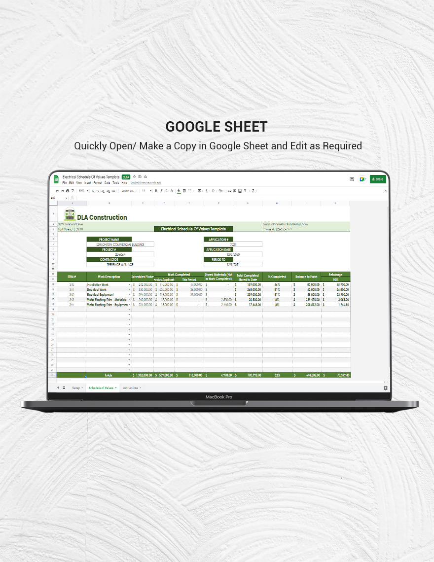 Electrical Schedule Of Values Template Google Docs Google Sheets 