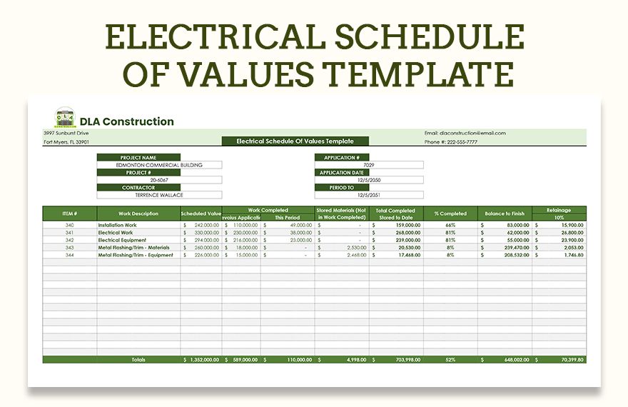Electrical Schedule Of Values Template Google Docs Google Sheets 