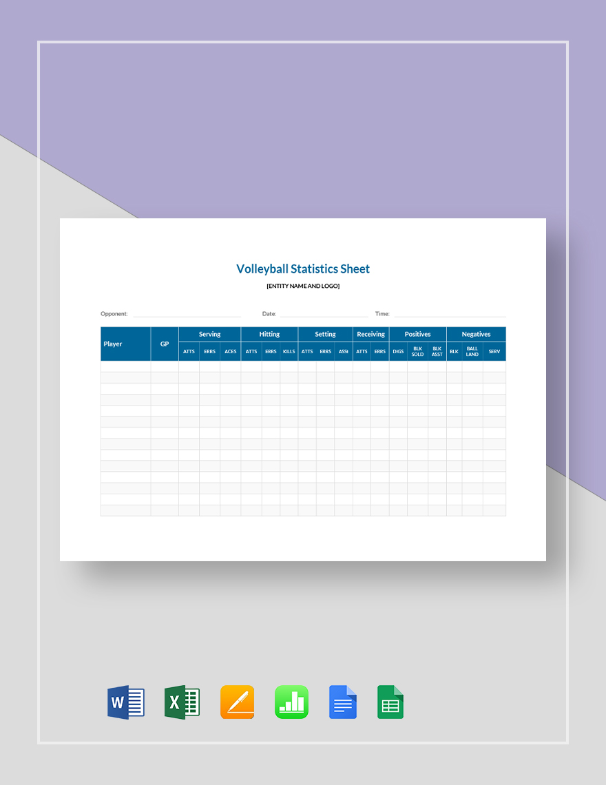 Volleyball Stat Sheet Template Google Docs Google Sheets Excel Word Apple Numbers Apple 