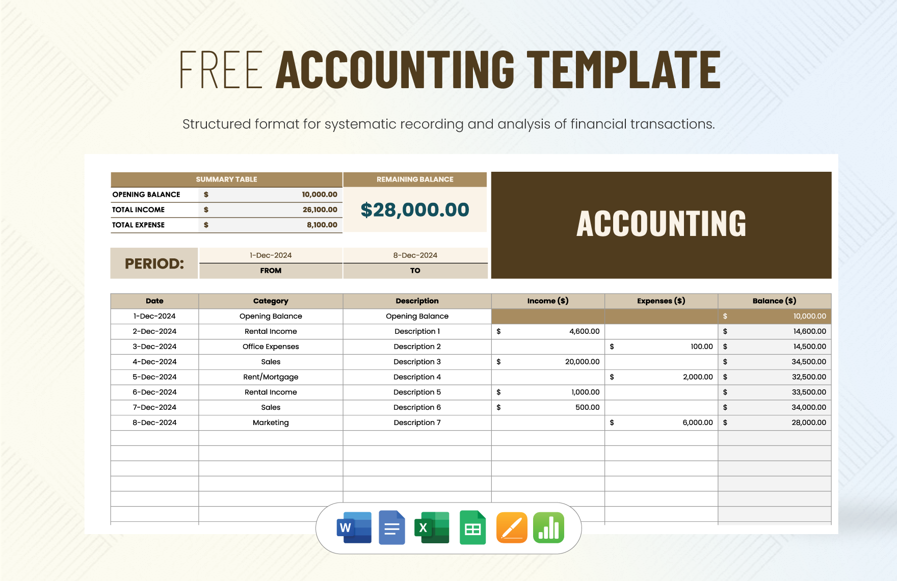 Self Employed Accounting Template In MS Excel Google Sheets Download