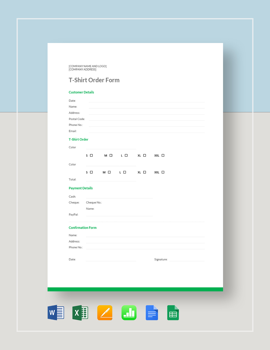 T Shirt Order Form Template Download In Word Google Docs Excel 