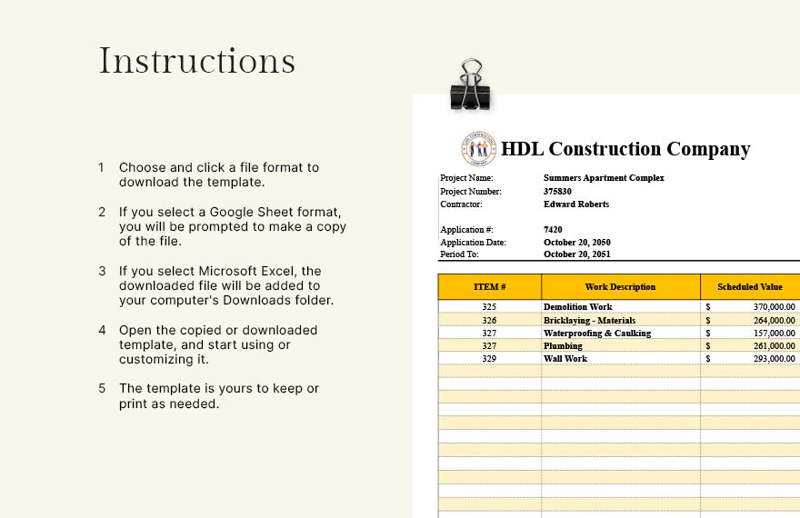 Contracts Schedule Of Values Template - Google Docs, Google Sheets, Excel, Word, Apple Pages ...