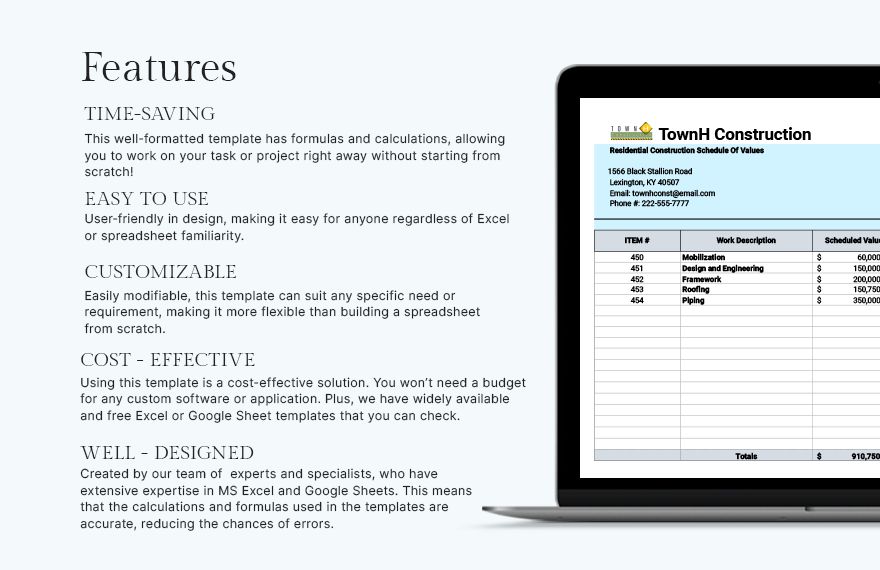 Residential Construction Schedule Of Values Template - Google Docs ...