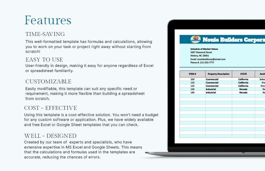 Schedule Of Market Values Template - Google Docs, Google Sheets, Excel ...