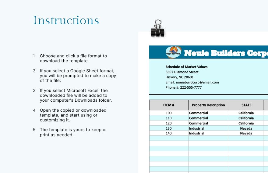 Schedule Of Market Values Template - Google Docs, Google Sheets, Excel ...